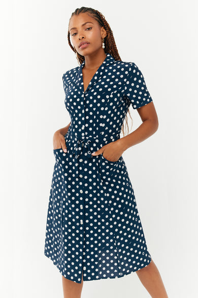 Maria Dress - Navy Charm Polka Dot – HVN
