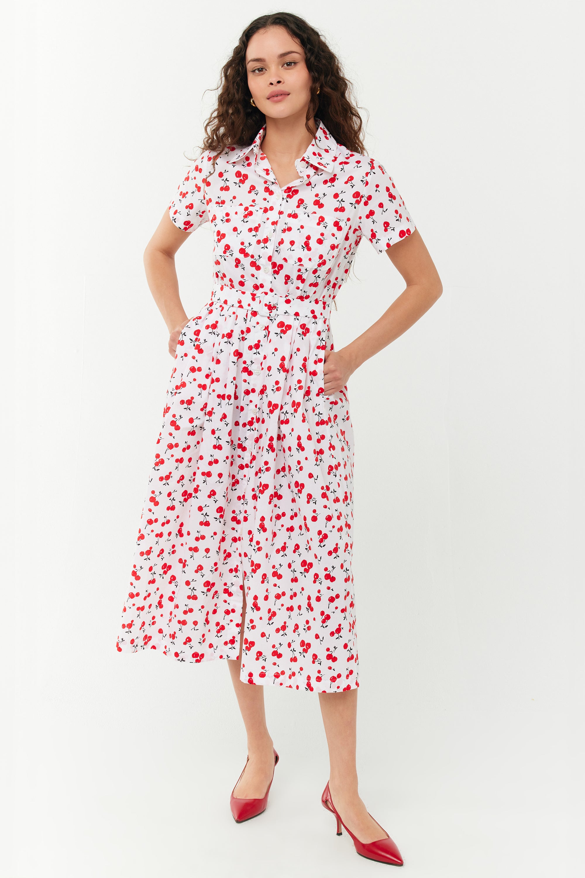Kristin Cotton Button Down Dress - Red Cherry – HVN
