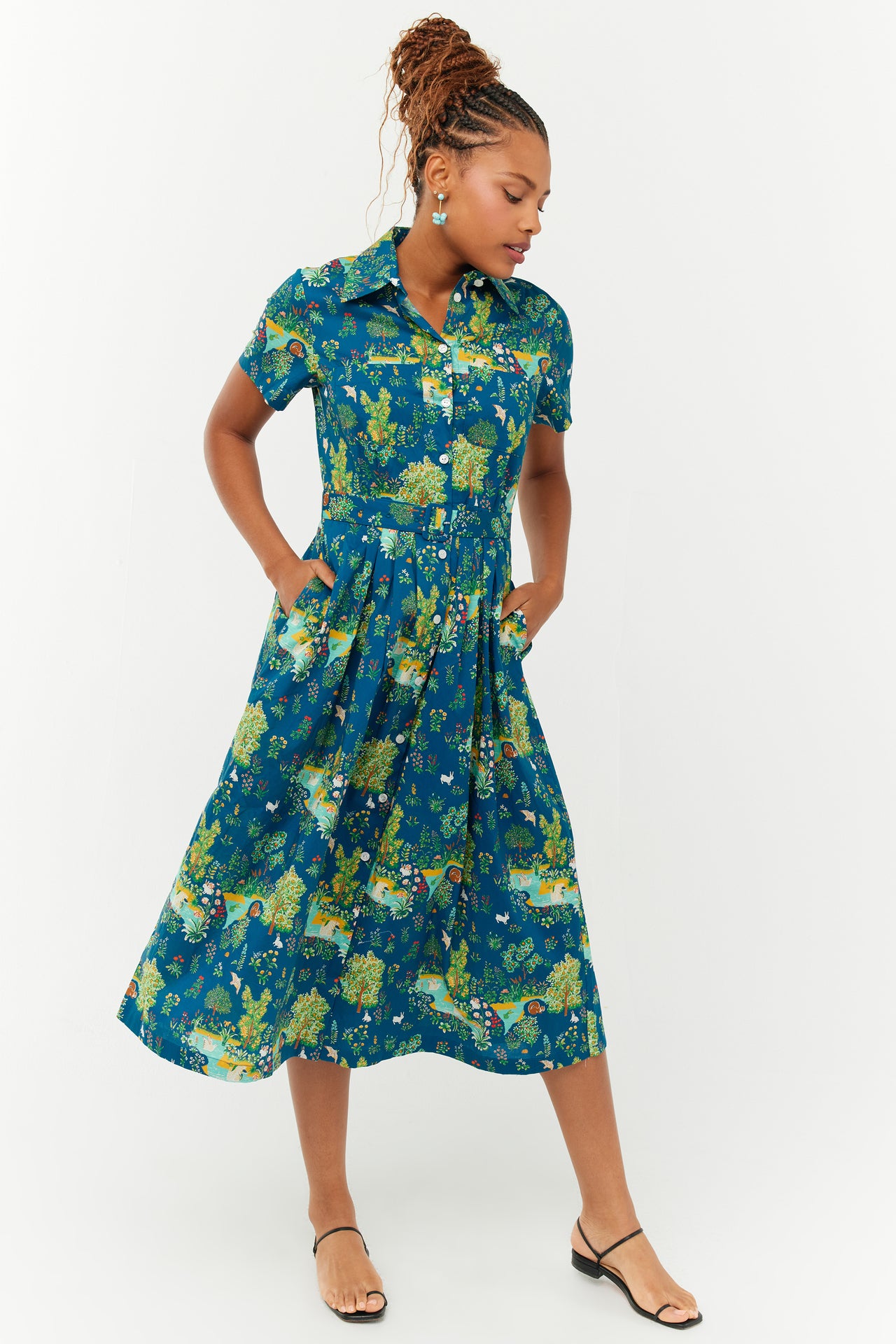 Kristin Cotton Button Down Dress - Garden Scene – HVN